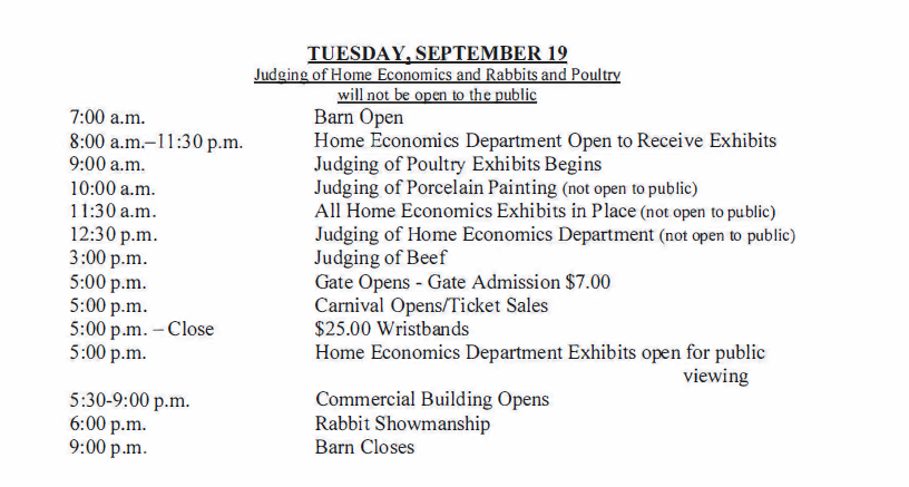 Schedule – Union County Fair
